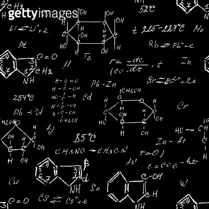 Seamless endless pattern background with handwritten chemistry formulas ...