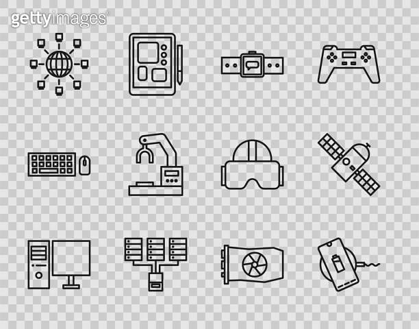 Set line Computer monitor, Wireless charger, Smartwatch, Server, Data ... Set line Computer monitor, Wireless charger, Smartwatch, Server, Data ...