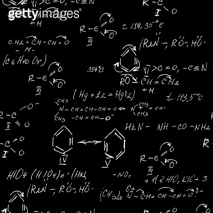 Seamless endless pattern background with handwritten chemistry formulas ...