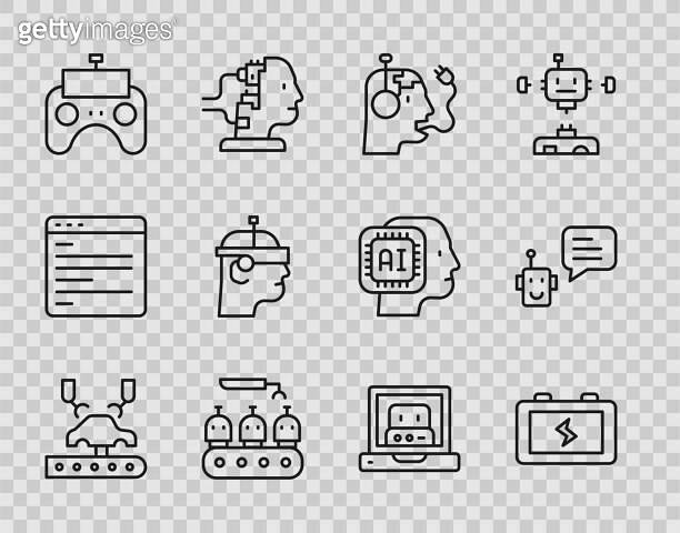 Set line Robotic robot arm on factory, Battery, charging battery, Industrial production of ...