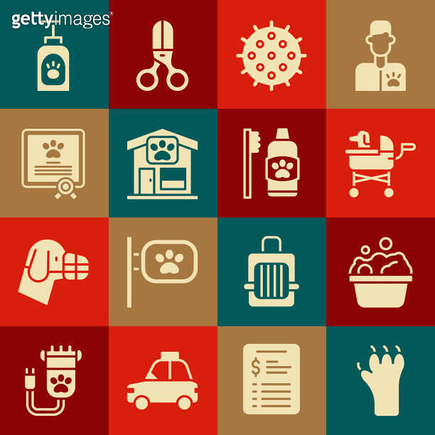 Set Paw print, Pets bath, stroller, Tennis ball, grooming, Certificate ...