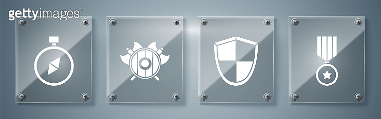 Set Military reward medal, Shield, Medieval shield with crossed axes ...