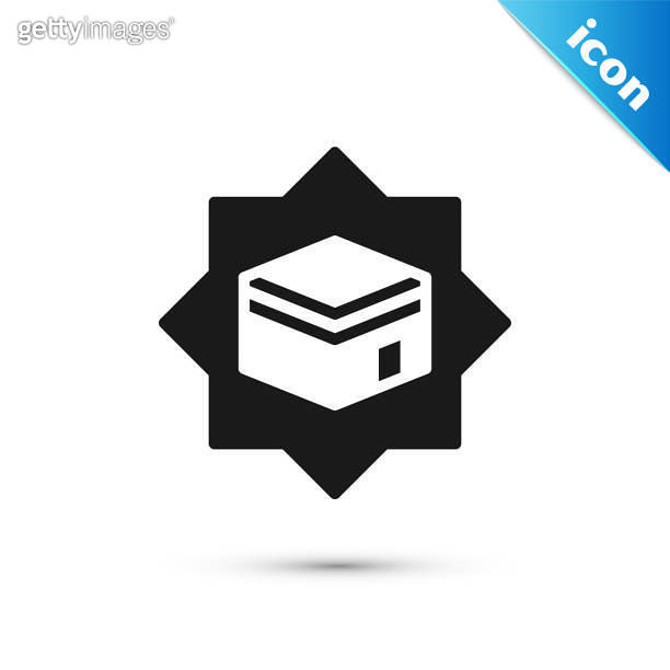 Grey Kaaba mosque icon isolated on white background. Kaaba hajj Mecca ...