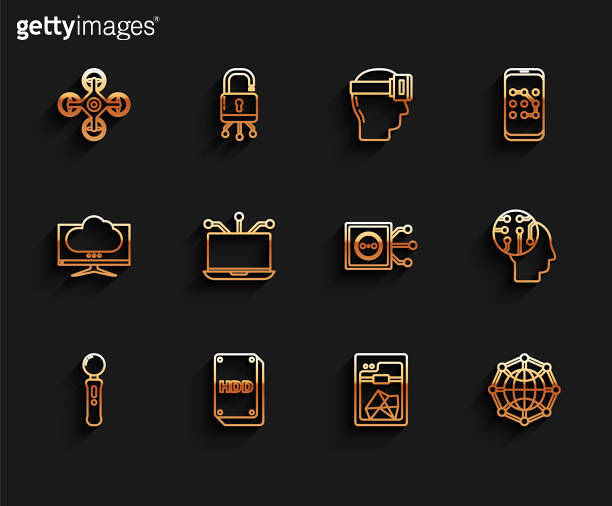 Set line Gamepad, Hard disk drive HDD, Drone, 3D printer, Global ...