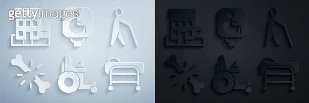 Set Electric wheelchair, Blind human holding stick, Human broken bone ...