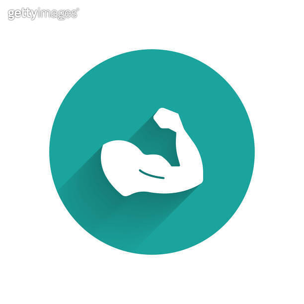 White Bodybuilder showing his muscles icon isolated with long shadow ...