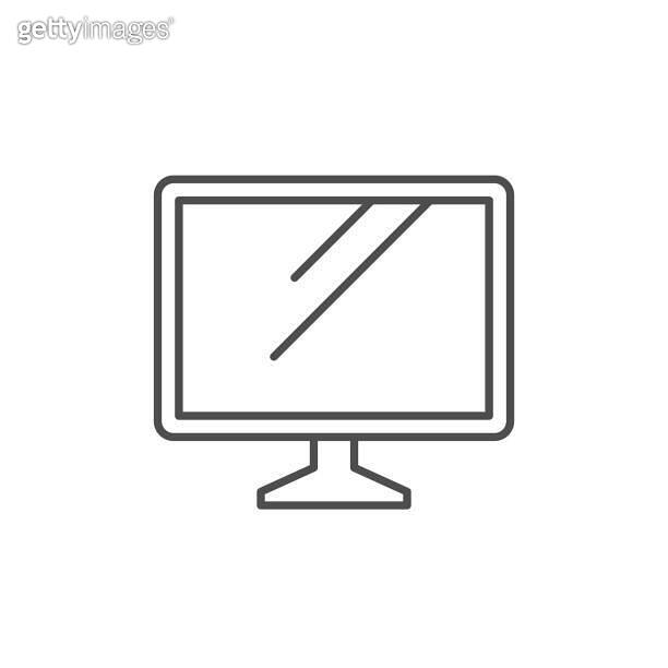 Computer monitor line icon or pc concept isolated on white 이미지 ...