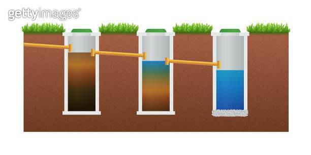 Vector scheme of a sewer septic tank isolated on white background ...