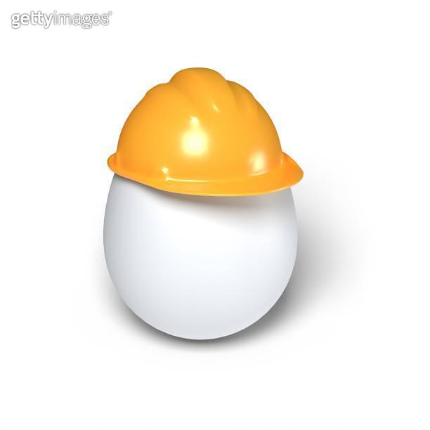 3d render illustration egg wearing construction helmet isolated on ...