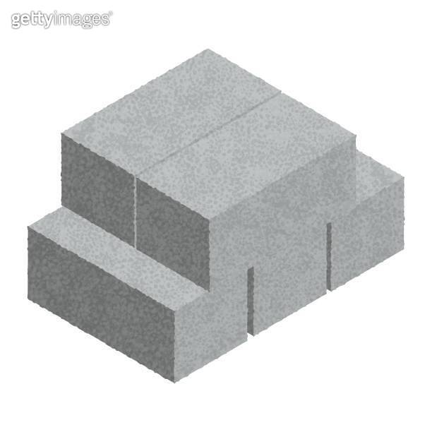 Isometric stack of cinder blocks isolated on white background. Gray ...
