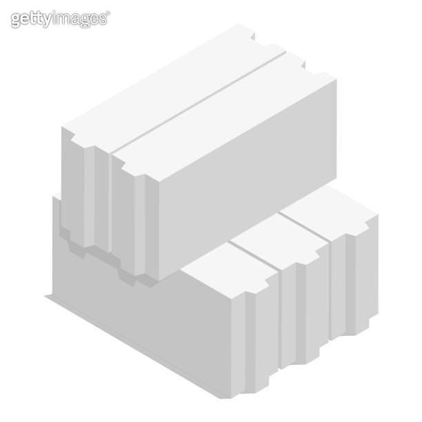 Isometric vector illustration pile of concrete blocks isolated on white background. Cinder ...