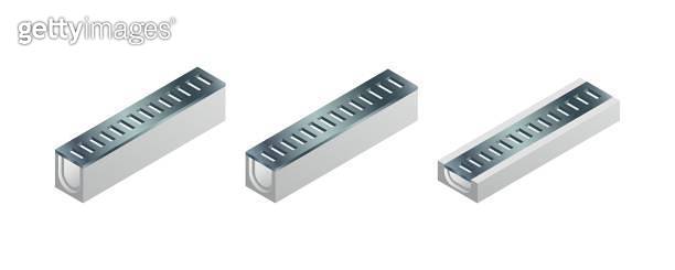 Isometric vector illustration concrete paver gutters isolated on white ...
