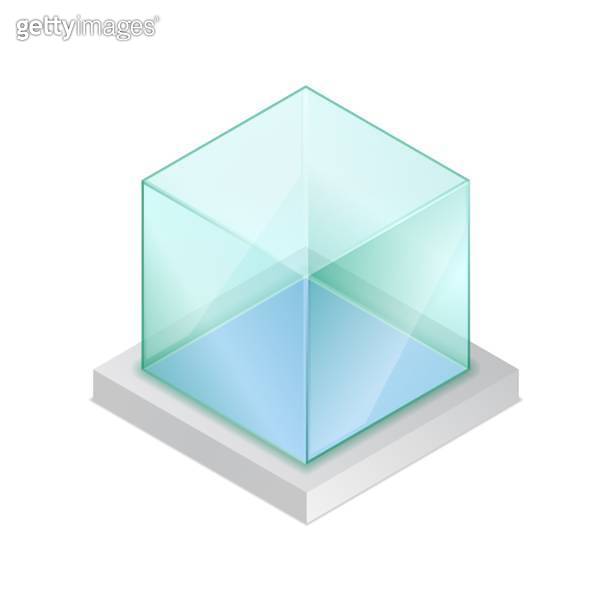 Isometric vector illustration empty glass cube isolated on white ...