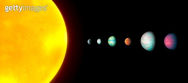 Extrasolar system with a star and exoplanets. Planetary system. Space ...