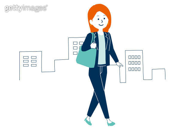 Illustration of a woman going to work 이미지 (1305403177) - 게티이미지뱅크