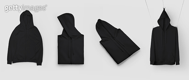 Set of blank hoodie templates with zipper, pocket, sports folded ...