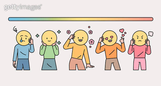 A person's emotions in color levels. Sad color, happy color, and angry ...