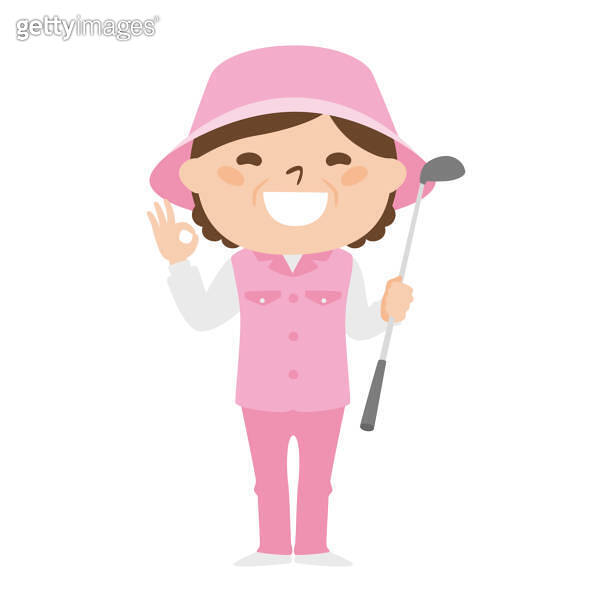 Illustration of a female caddy working on a golf course. A woman giving ...