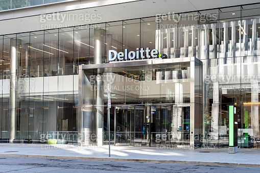 The entrance to the Deloitte national head office building in Toronto ...