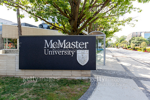 Mcmaster University Sign and street view on Campus in Hamilton, Ontario ...