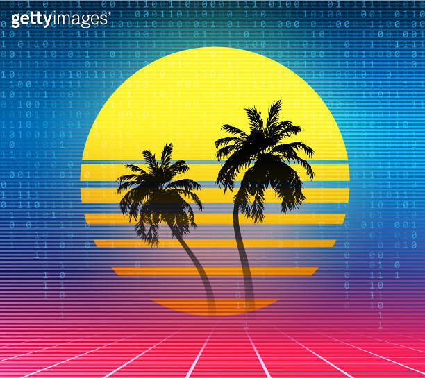 Synthwave retro background - palm trees 이미지 (1352308908) - 게티이미지뱅크