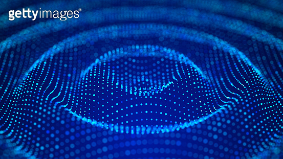 Abstract blue futuristic background. Big data visualization. Digital dynamic wave of particles ...