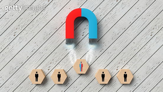 magnet attracting a hexagon with a person symbol on it - 3d ...