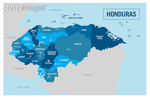 Honduras country political map. Detailed illustration with isolated ...