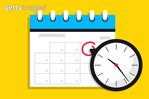 Calendar icon with clock. Icon notice message with clock, agenda symbol ...