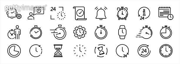 Time and Clock thin line icons. Time management, 24 hour clock ...