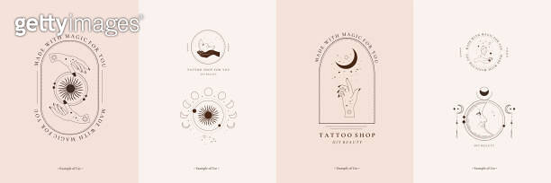 Set of celestial spiritual esoteric magic talisman with woman hands ...