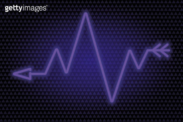 Arrow. Zigzag indicator. Neon glow. Vector illustration. The purple ...