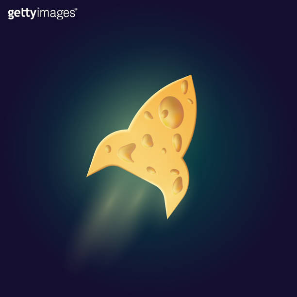 Cheese rocket logo symbol. Flying rocket icon with realistic cheese ...