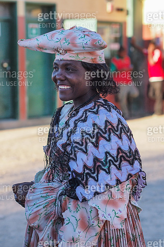 Herero Woman in traditional clothes in Opuwo. Namibia. 이미지 (1299903502 ...
