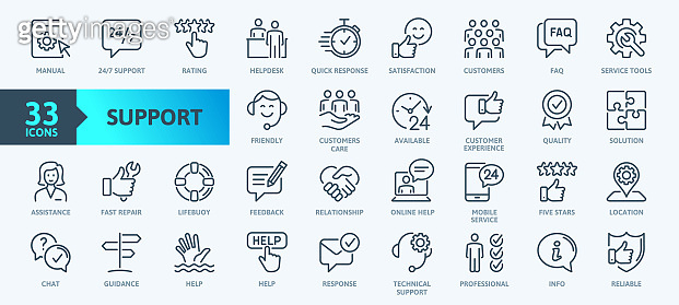 Customer Service and Support - Outline Icon Collection. Thin Line Set ...