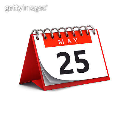 3D rendering of red desk paper spring month of May 25 date - calendar ...