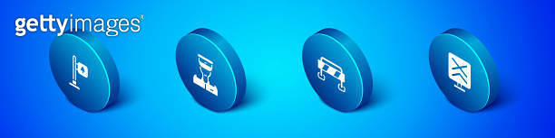 Set Isometric Road traffic signpost, barrier, Railroad crossing and ...