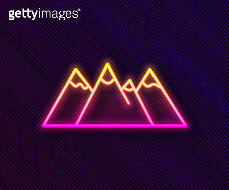 Glowing neon line Canadian landscape with mountains and lake icon ...