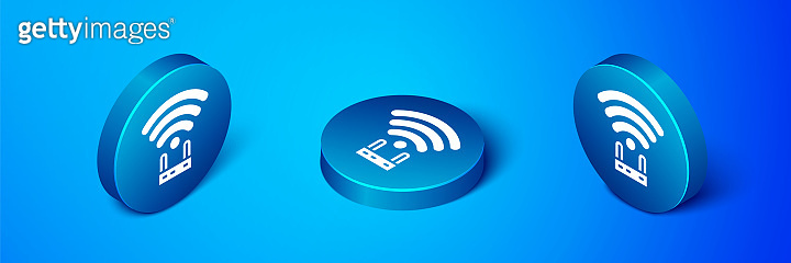 Isometric Router and wi-fi signal icon isolated on blue background ...