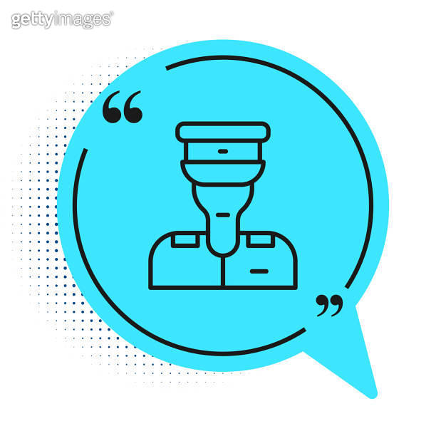 Black line Train conductor icon isolated on white background. Blue ...