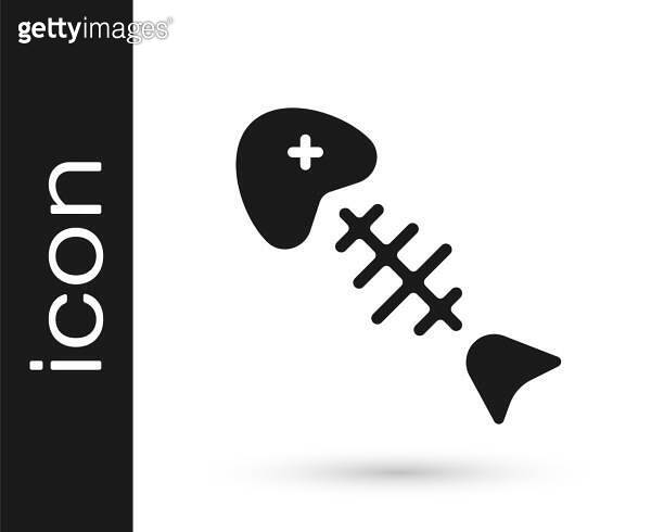 Black Fish skeleton icon isolated on white background. Fish bone sign ...