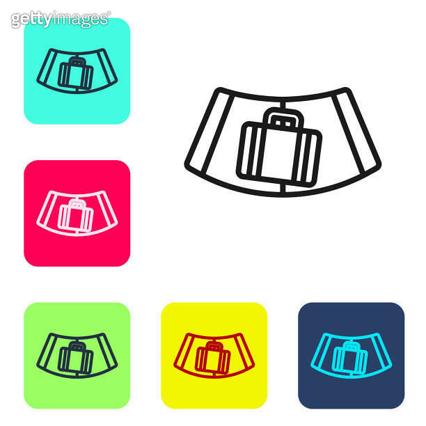 Black line Airport conveyor belt with passenger luggage, suitcase, bag ...