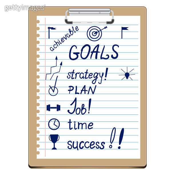 Vector clipboard with goals and action plan. List of important business ...