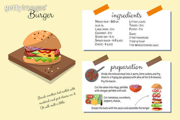 Burger recipe. Step-by-step preparation of hamburger. Cookbook ...