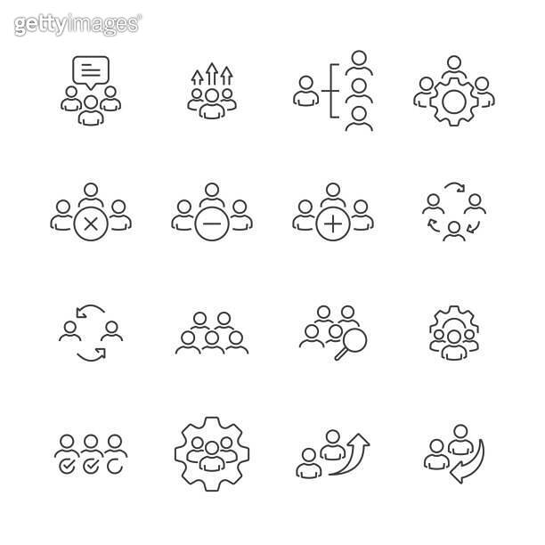 Team Work Related Vector Line Icons Set. Team Setup, Group Performance ...