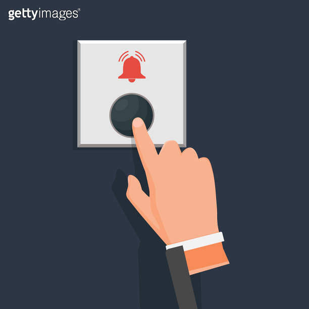 Hand push the bell button at the front door 이미지 (1305167691) - 게티이미지뱅크