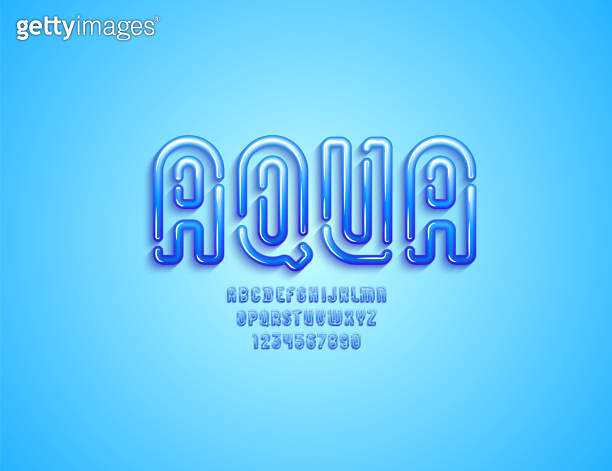 Original water Font in the 3d style, blue gel alphabet, bold letters ...