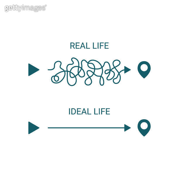 Real and ideal life, plan way destination. Compare route way from point ...