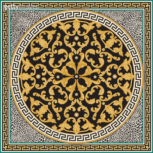 Baroque scrolls, sea pearl shell, gold cable pattern, Greek meander ...