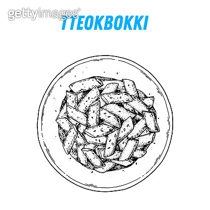 Tteokbokki sketch, korean food. Hand drawn vector illustration. Sketch ...